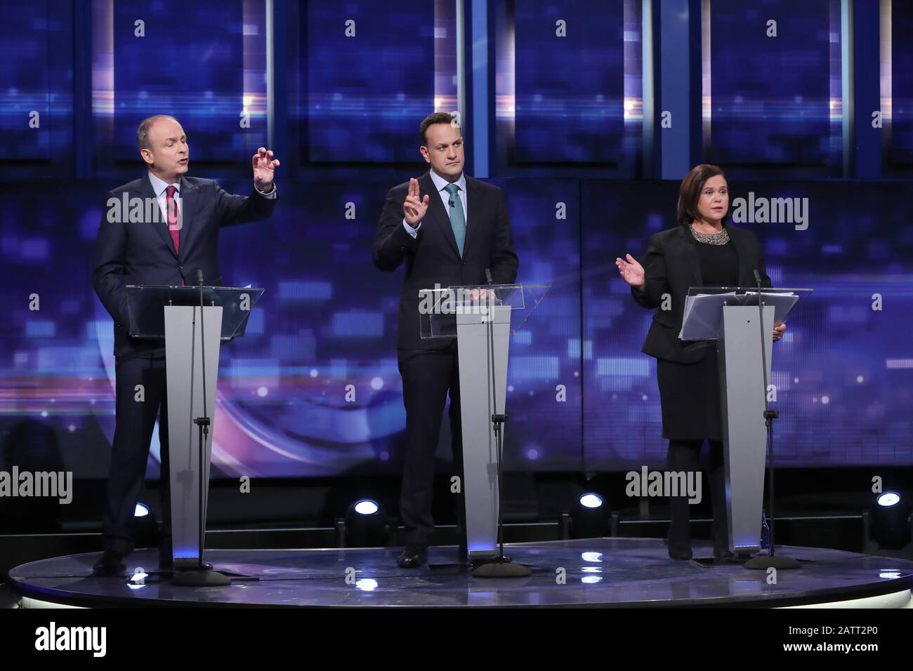 (left to right) Fianna Fail leader Micheal Martin, Fine Gael leader Leo Varadkar and Sinn Fein ...