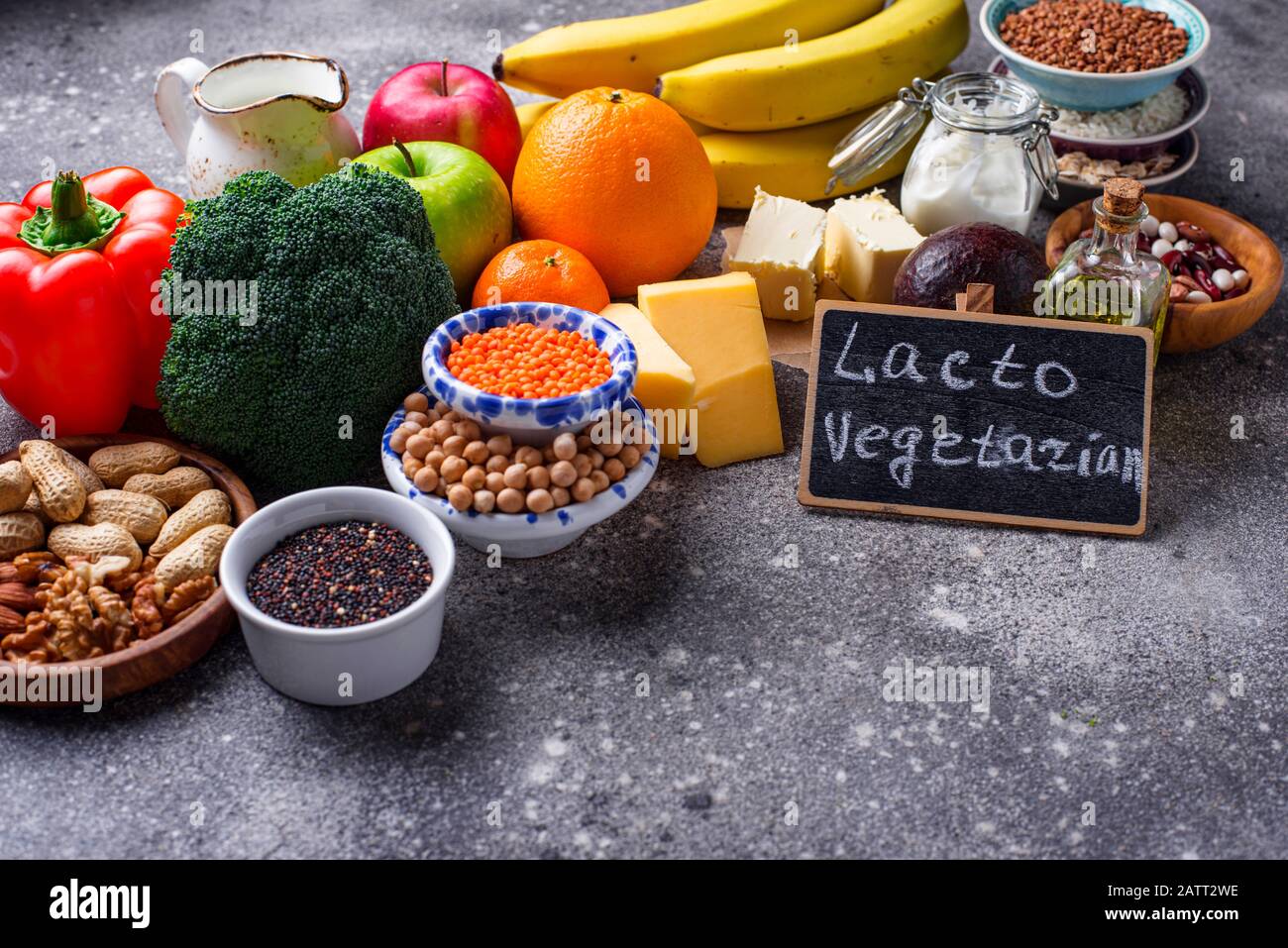 Lacto vegetarian diet concept. Healthy food Stock Photo - Alamy
