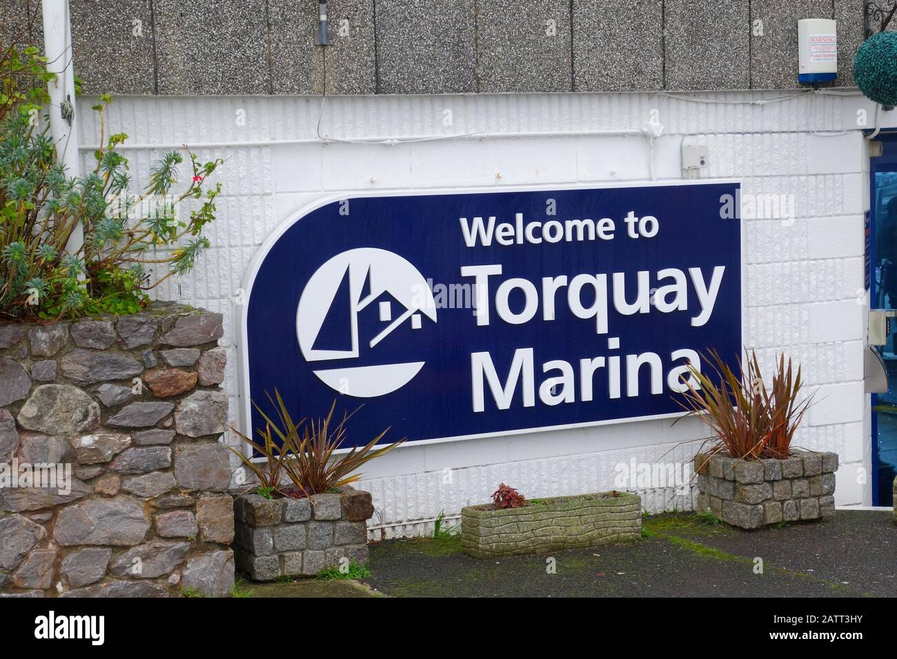 A sign saying 'welcome to Torquay Marina', Torquay, Devon, England, UK ...