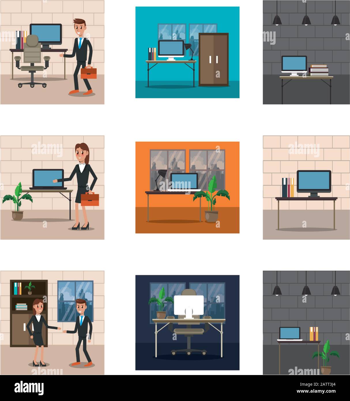 bundle of computer and people in workplaces Stock Vector Image & Art ...