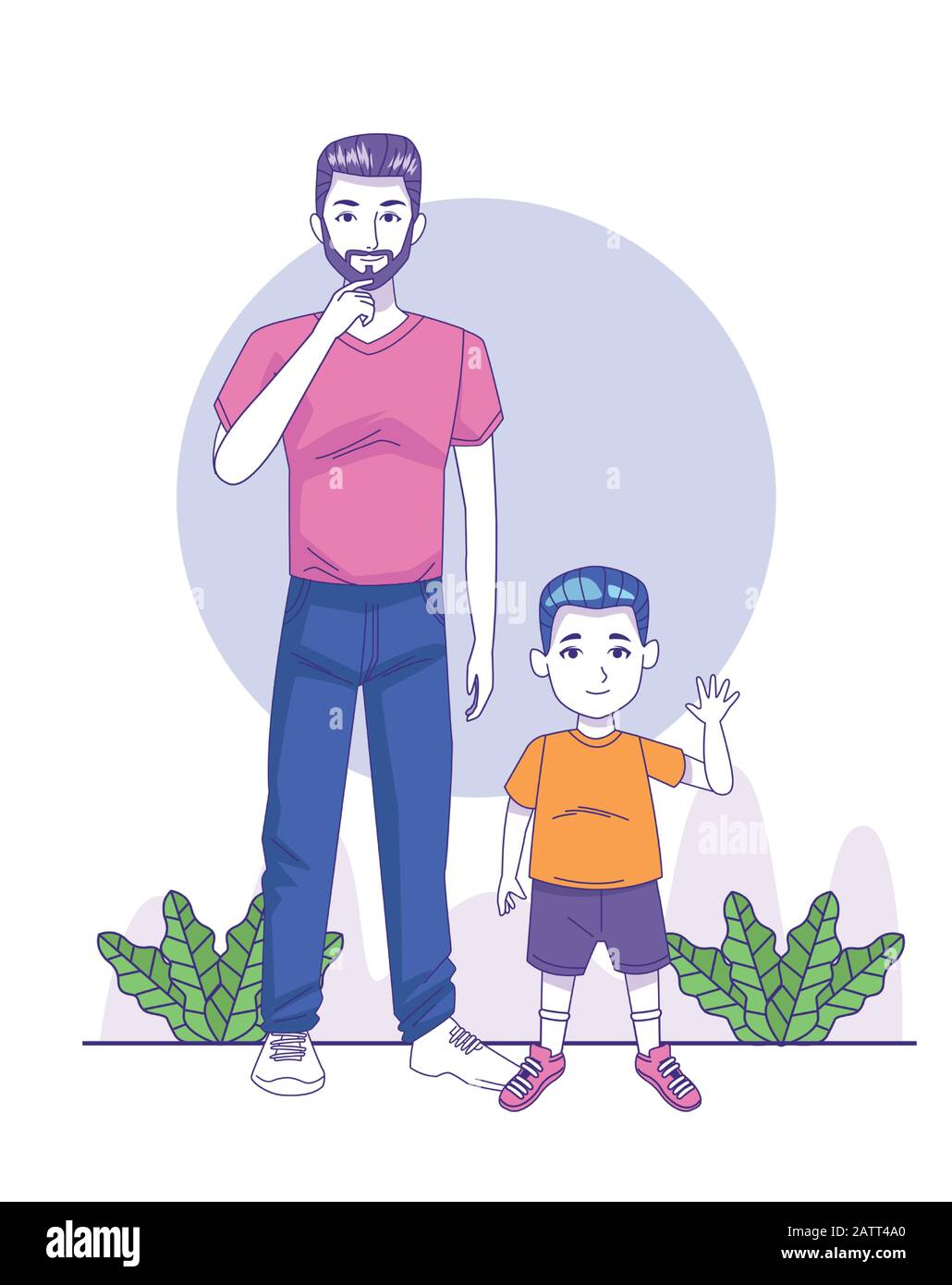 cartoon happy man and little boy, colorful design Stock Vector Image ...