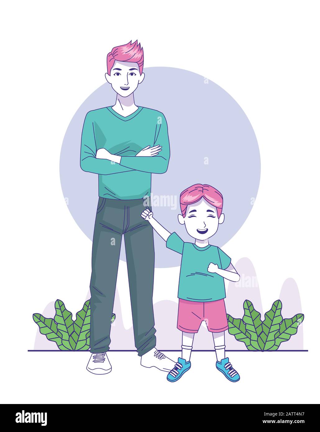 cartoon man and little boy standing, colorful design Stock Vector Image ...