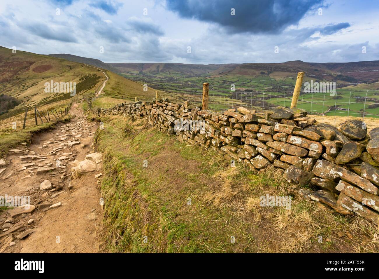 A walkers path, Mam Tor, Derbyshire, The Peak District UK Stock Photo ...