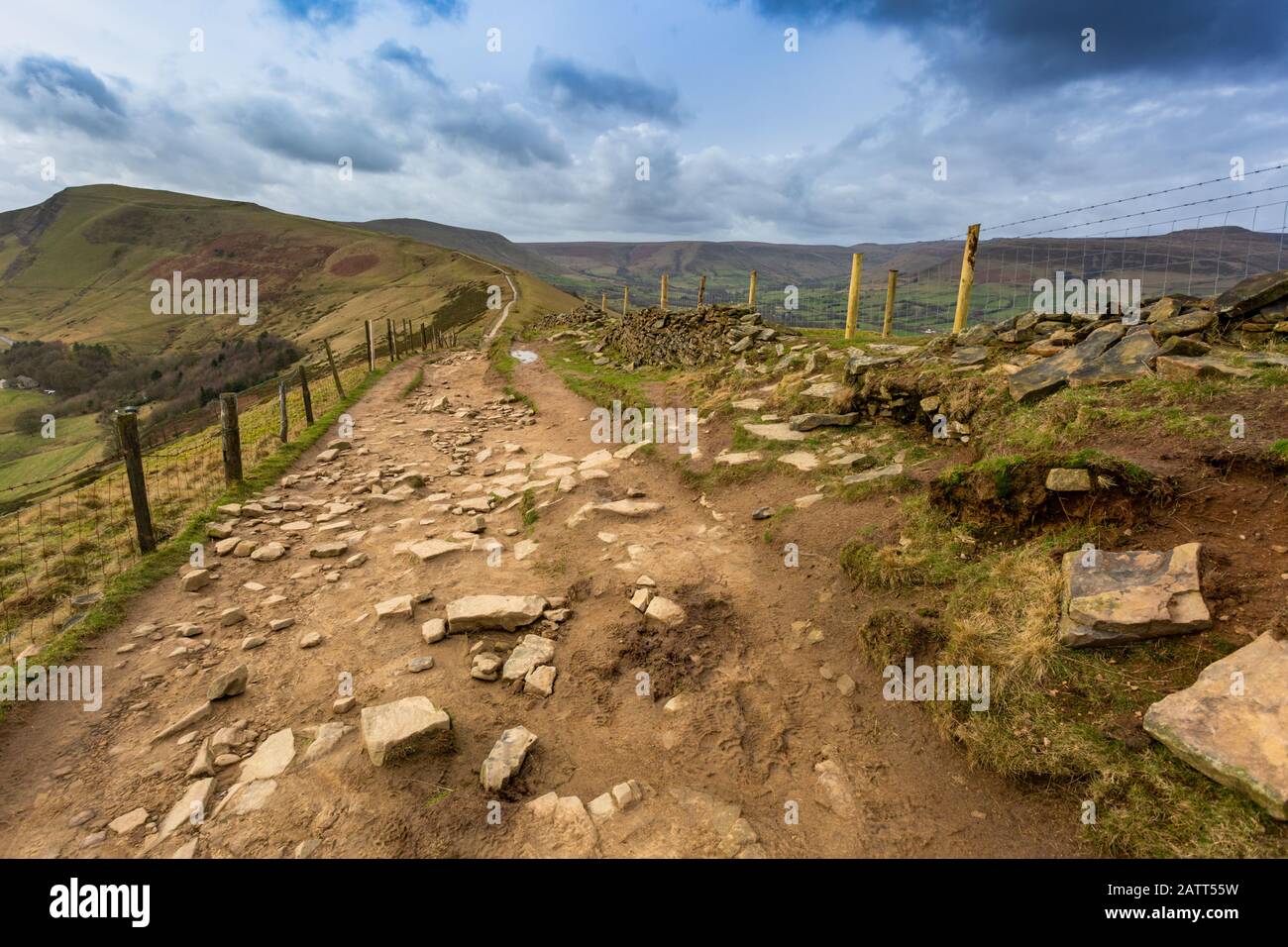 A walkers path, Mam Tor, Derbyshire, The Peak District UK Stock Photo ...
