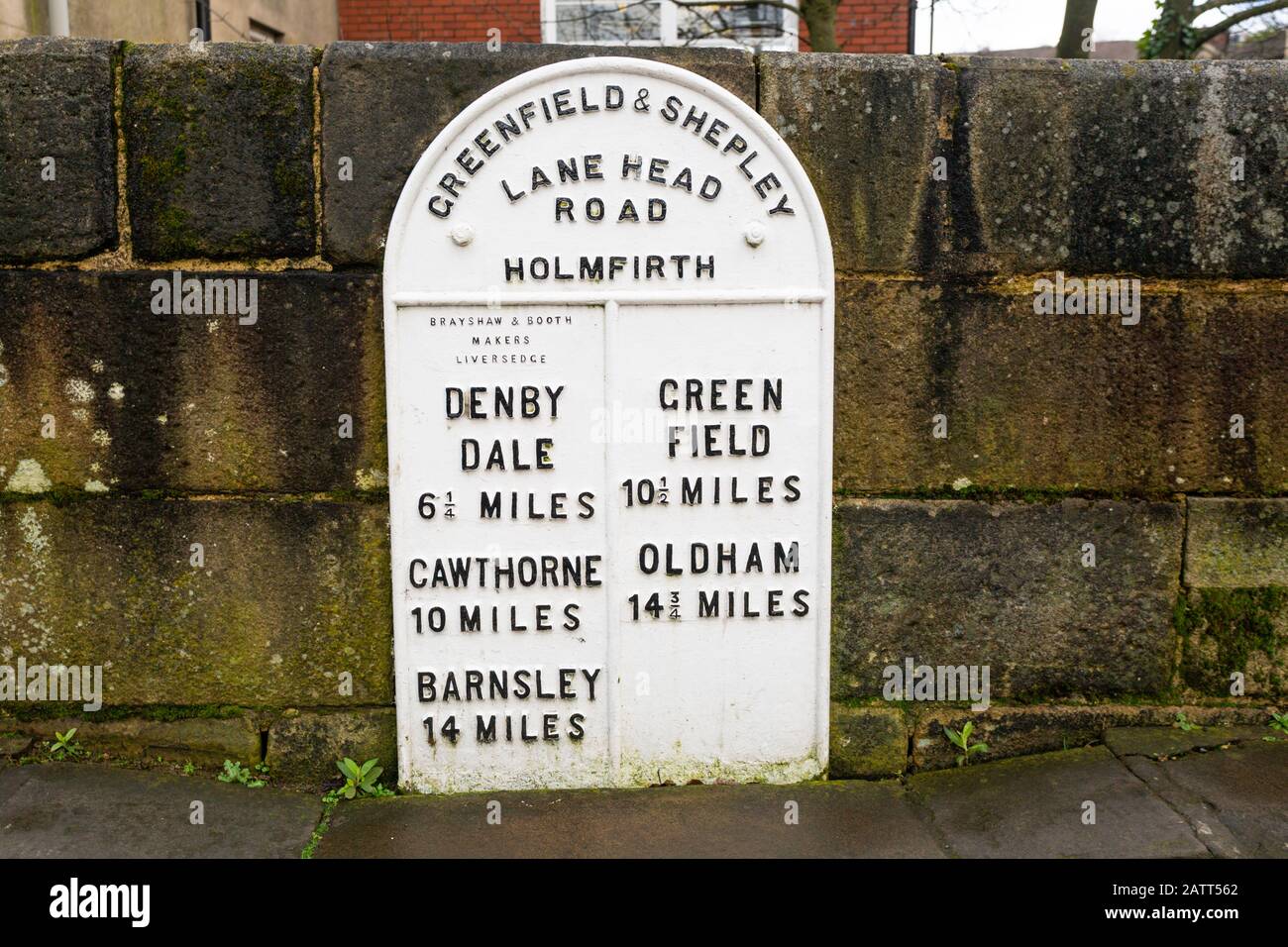 Milestone on a bridge in Holmfirth, West Yorkshire, UK Stock Photo - Alamy