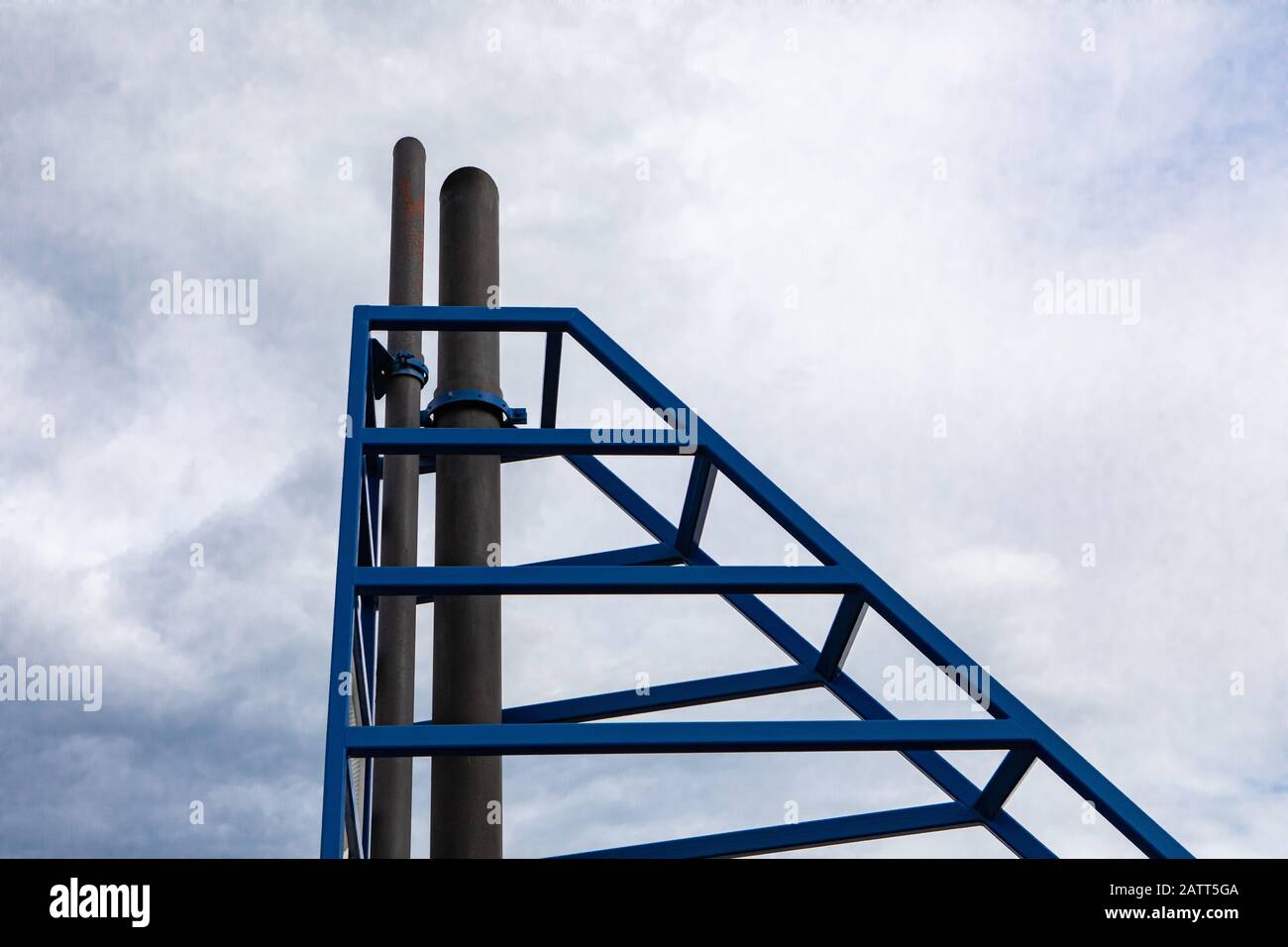 Close up of the metallic exhaust pipe of a passenger ferry boat ...