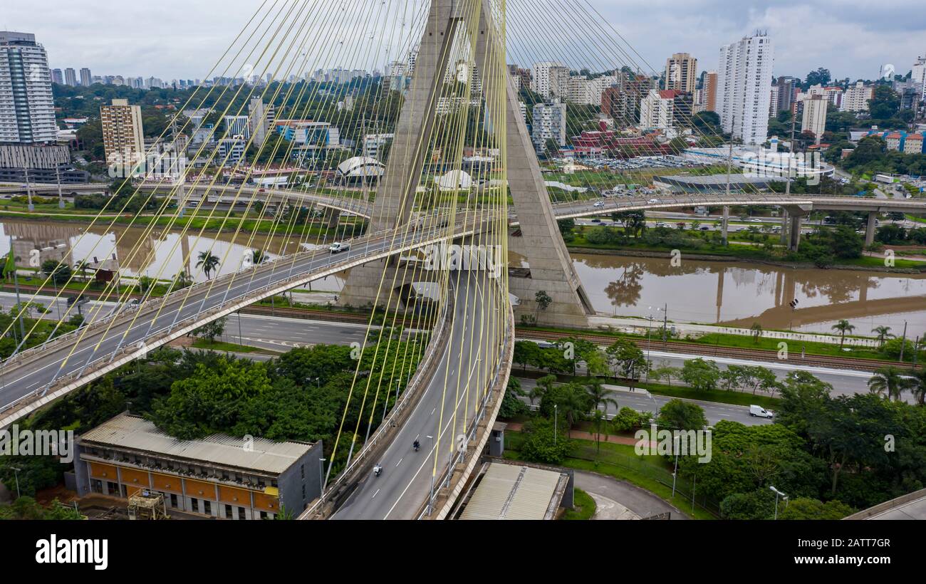 Cable stayed bridge. Sao Paulo city, Brazil South America Stock Photo ...