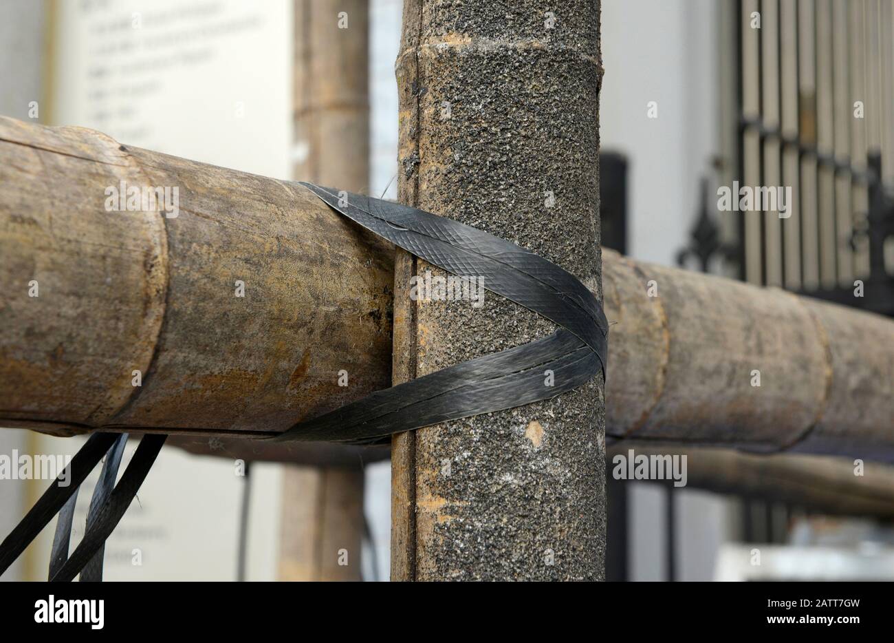 Bamboo scaffolding jointing at a colonial era building undergoing ...