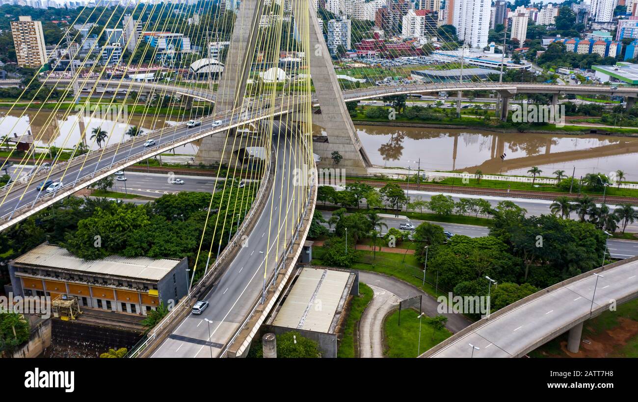 Cable stayed bridge. Sao Paulo city, Brazil South America Stock Photo ...