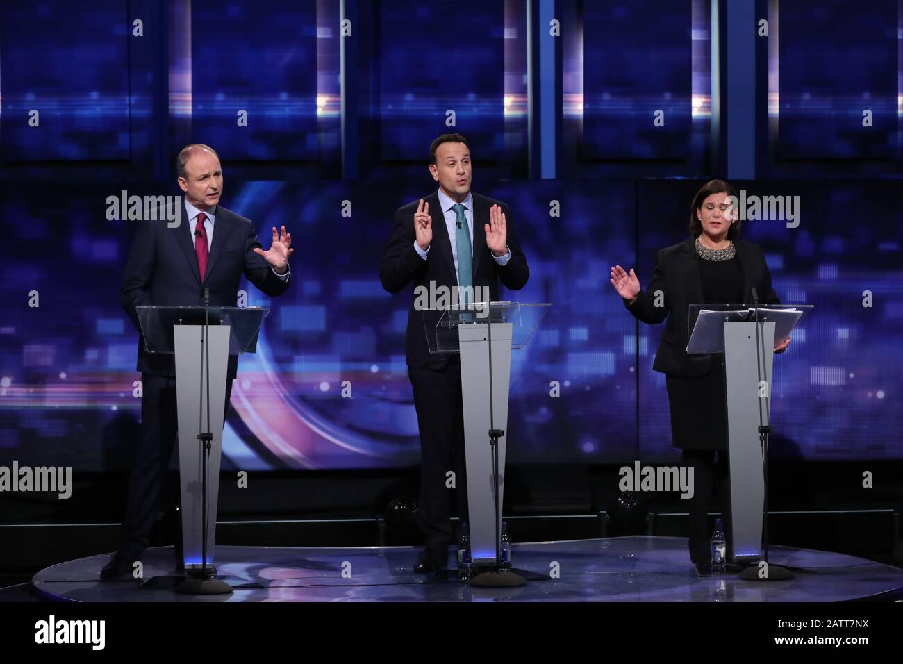 (left to right) Fianna Fail leader Micheal Martin, Fine Gael leader Leo Varadkar and Sinn Fein ...