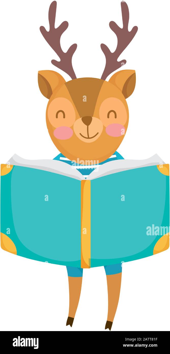 back to school education cute deer reading books supply vector ...