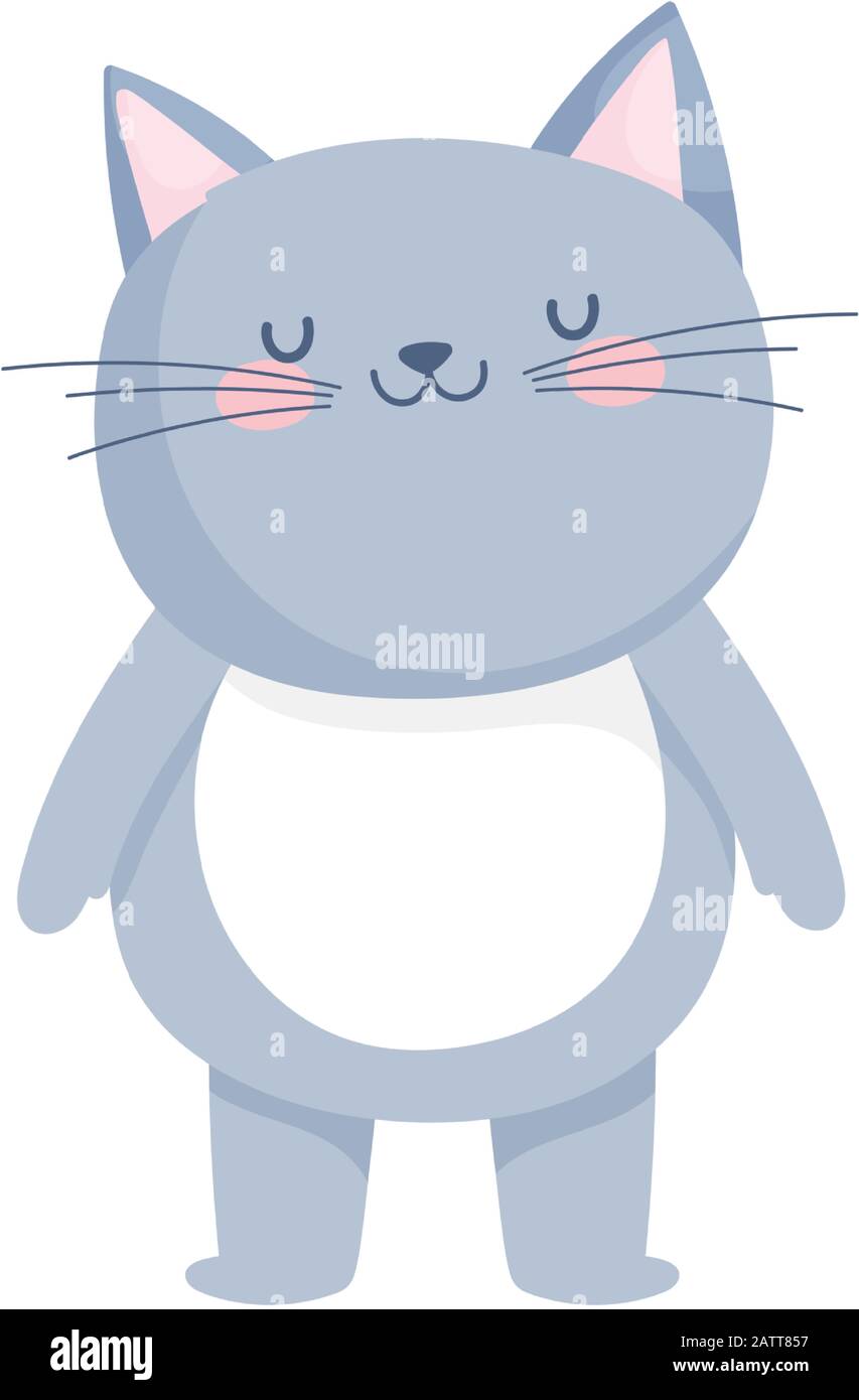 cute little cat cartoon character on white background vector ...