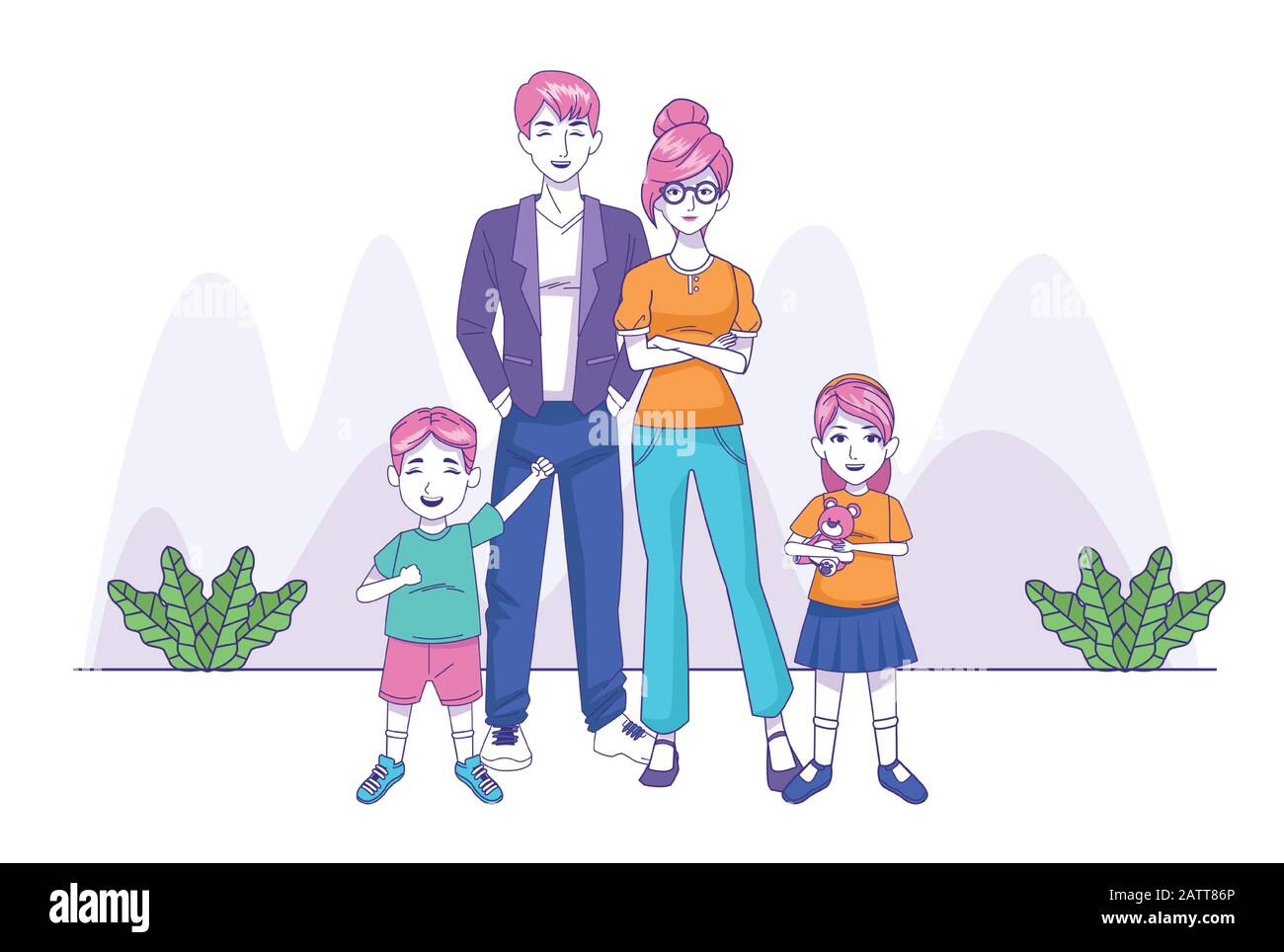 cartoon happy family with little kids, colorful design Stock Vector ...