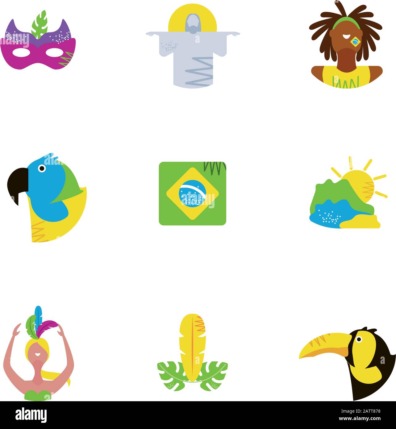 Brazilian carnival icon set design, Culture tourism travel south latin ...