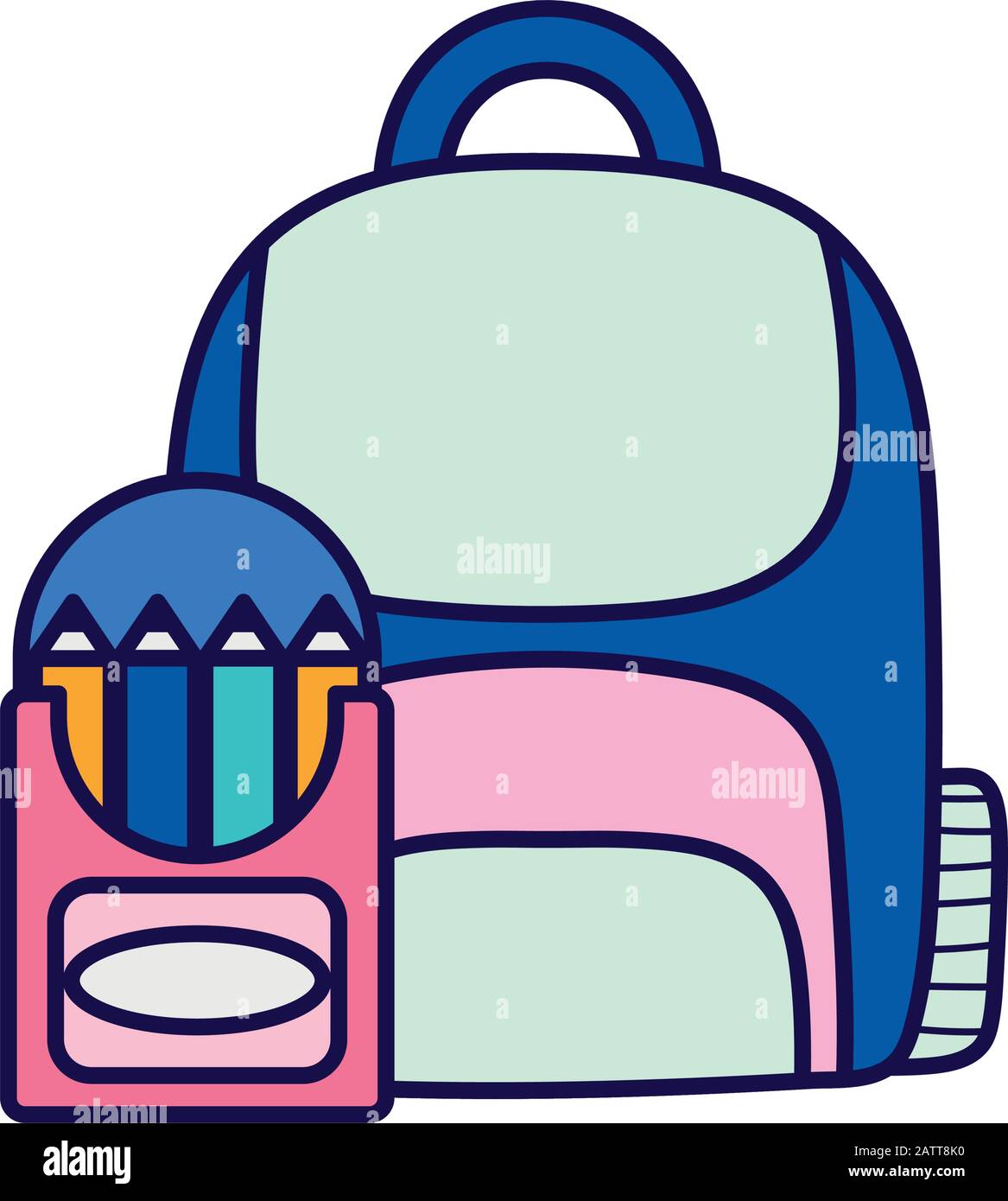 back to school education backpack and colored pencils in box vector ...