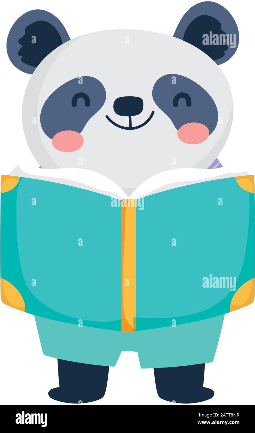 back to school education cute panda with book reading student vector ...