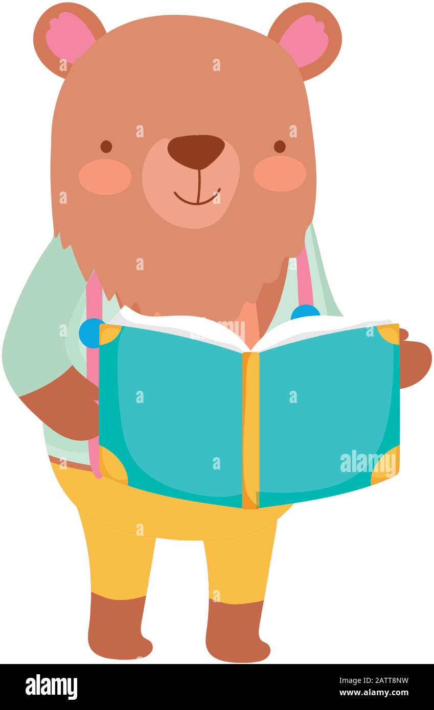back to school education bear with clothes reading book vector ...