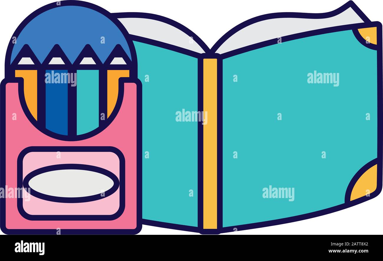 back to school education open book and pencils color in box vector ...