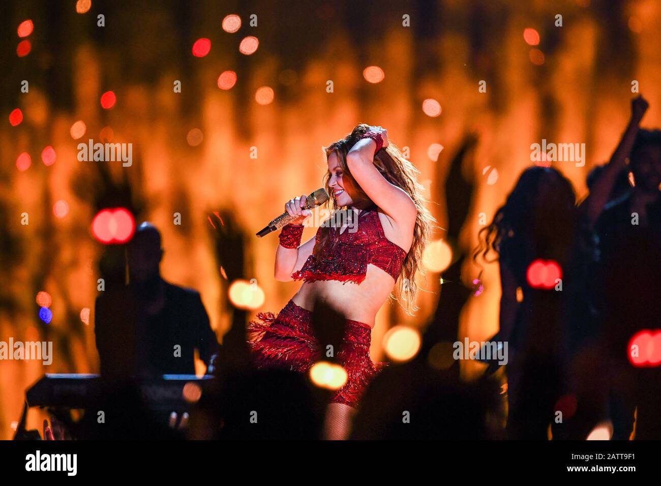 Shakira performs during the Pepsi Halftime Show during Super Bowl LIV ...