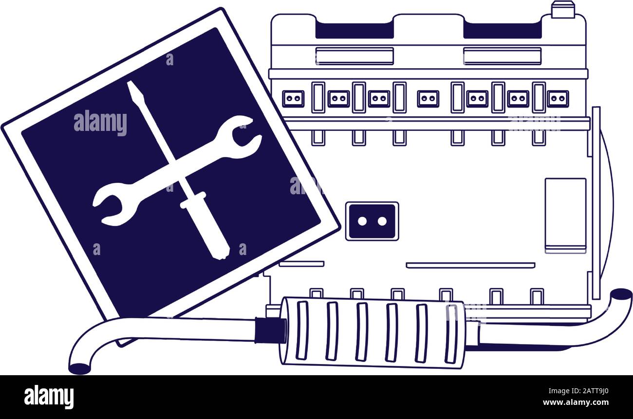 repair tools sign with car motor and exhaust, flat design Stock Vector ...
