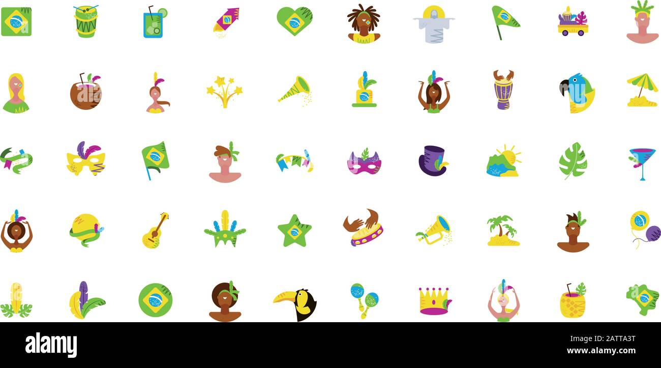 Brazilian carnival icon set design, Culture tourism travel south latin ...
