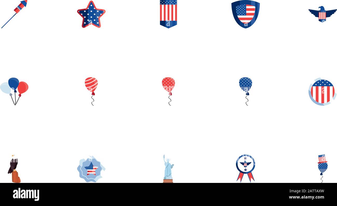 Usa icon set design, United states america independence day nation us ...