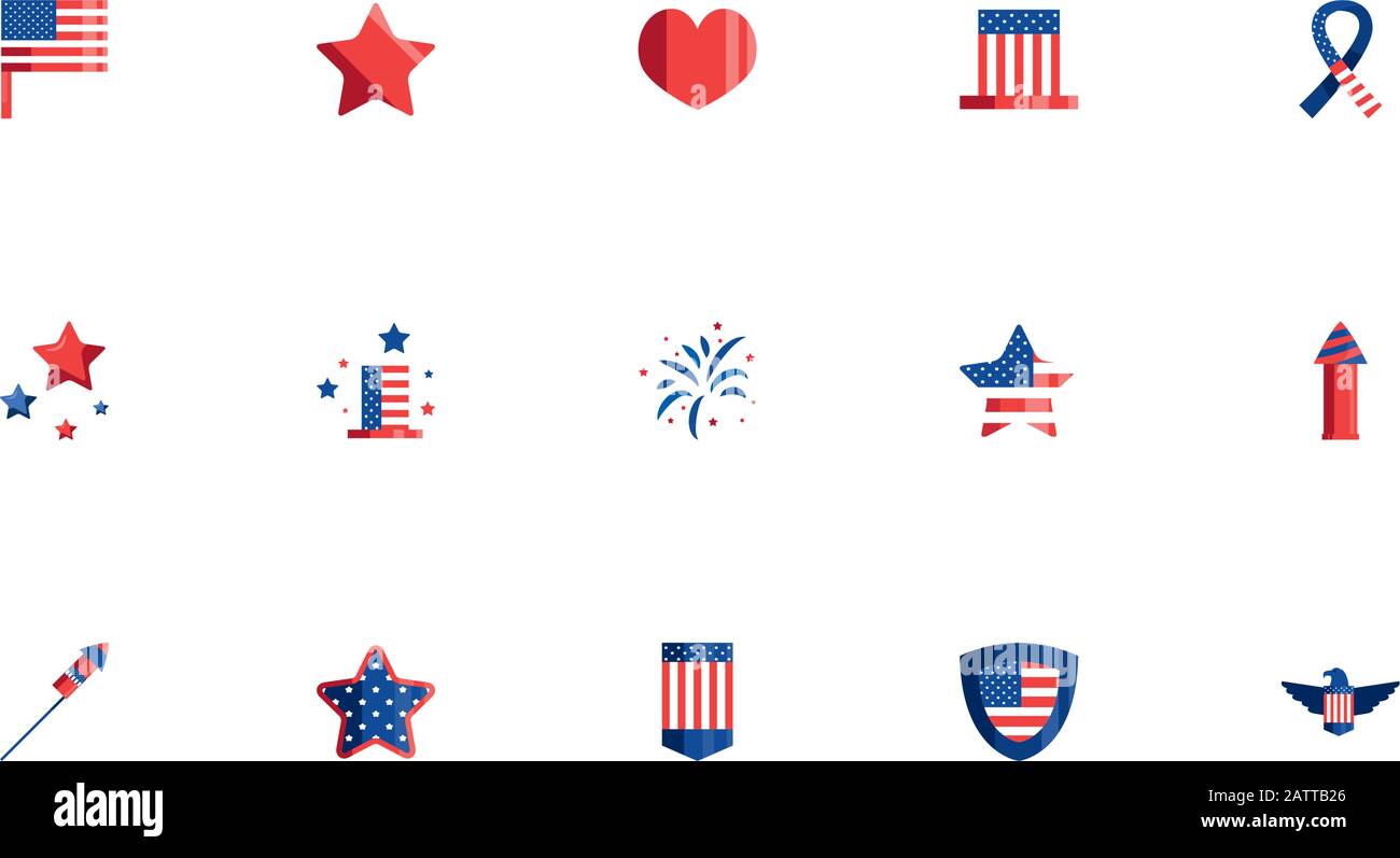 Usa icon set design, United states america independence day nation us ...