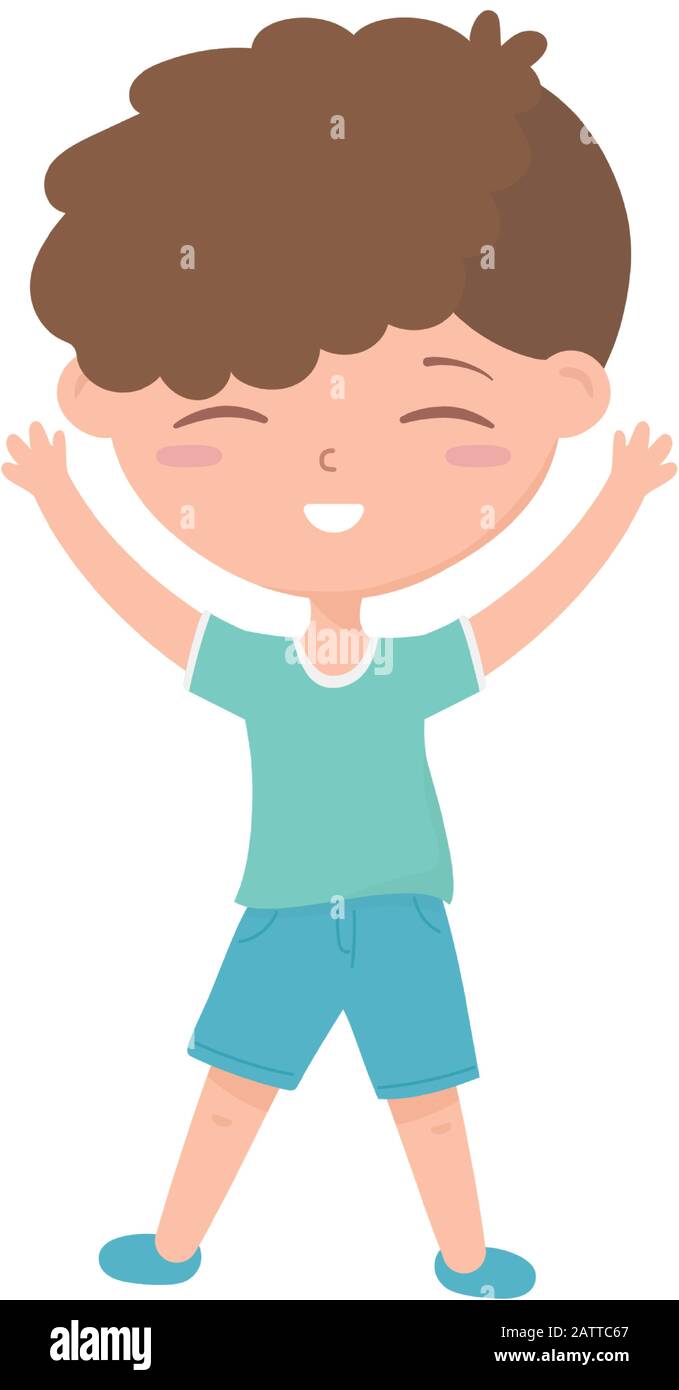 happy childrens day, cute boy hands up celebration cartoon character ...