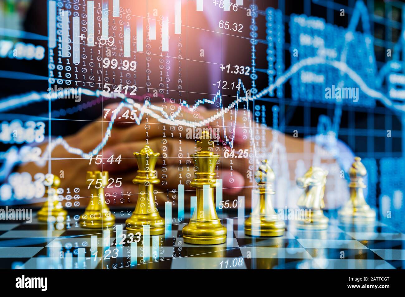 Chess game on chess board on stock market or forex trading graph chart ...