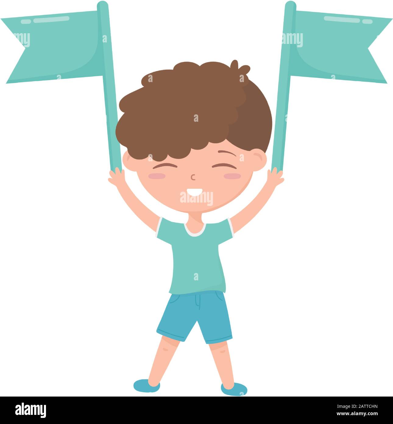 happy childrens day, little boy playing with flags cartoon vector ...