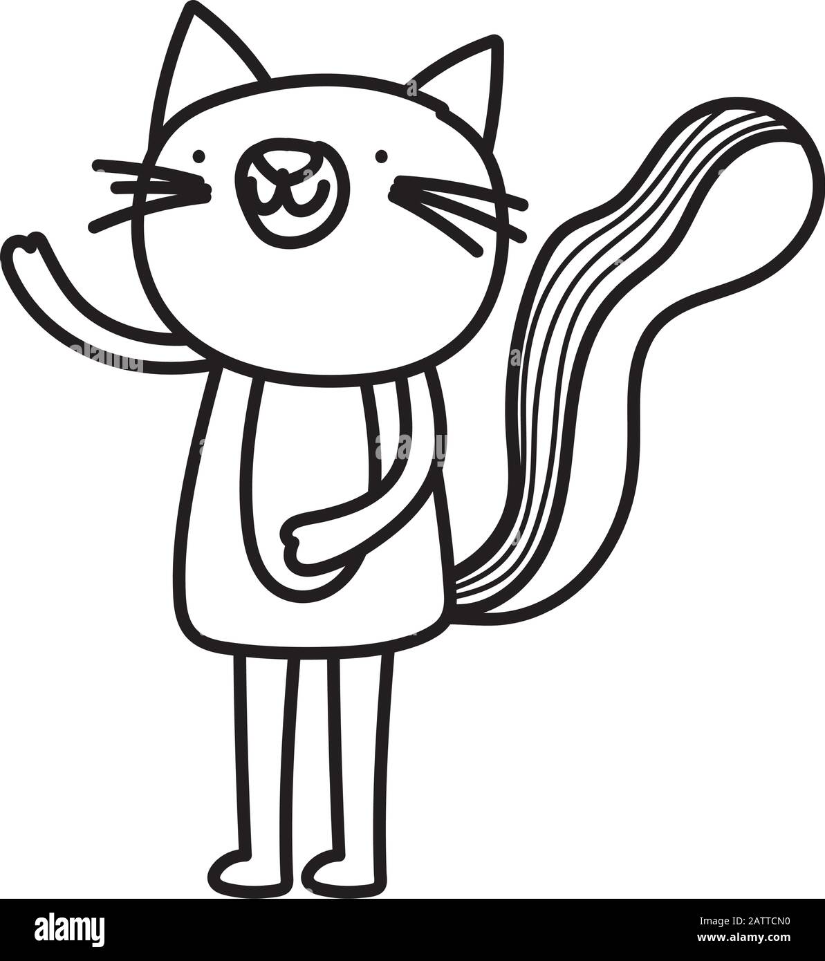 cat feline cartoon on white background vector illustration thick line ...