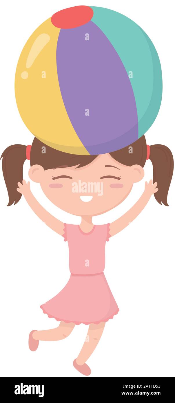 happy childrens day, little girl with ball in head toy celebration ...