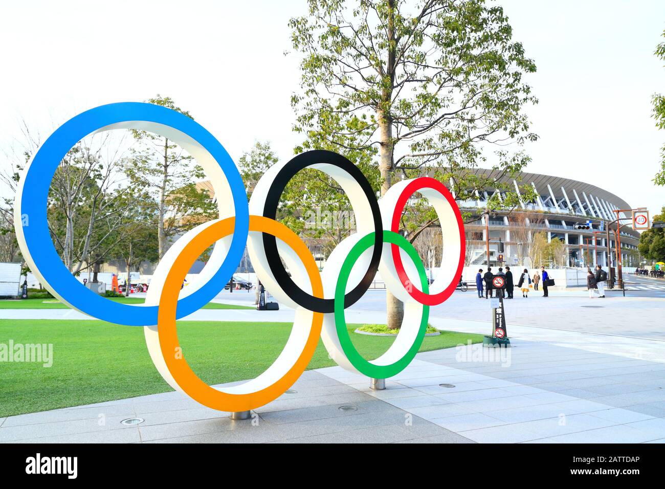 February 3, 2020 : Olympic rings are displayed at Japan Sport Olympic ...