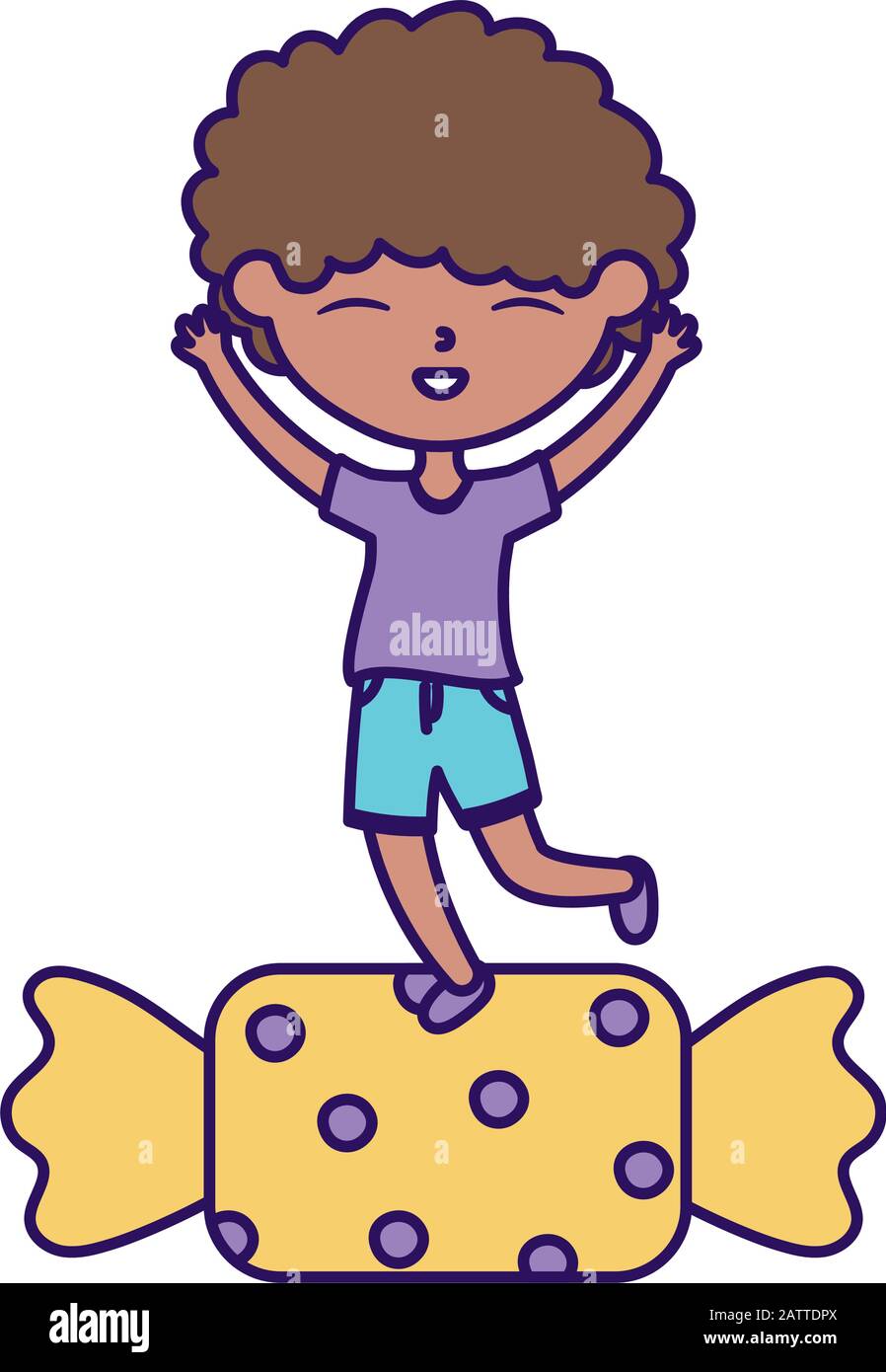 happy childrens day, little boy in sweet candy cartoon vector ...