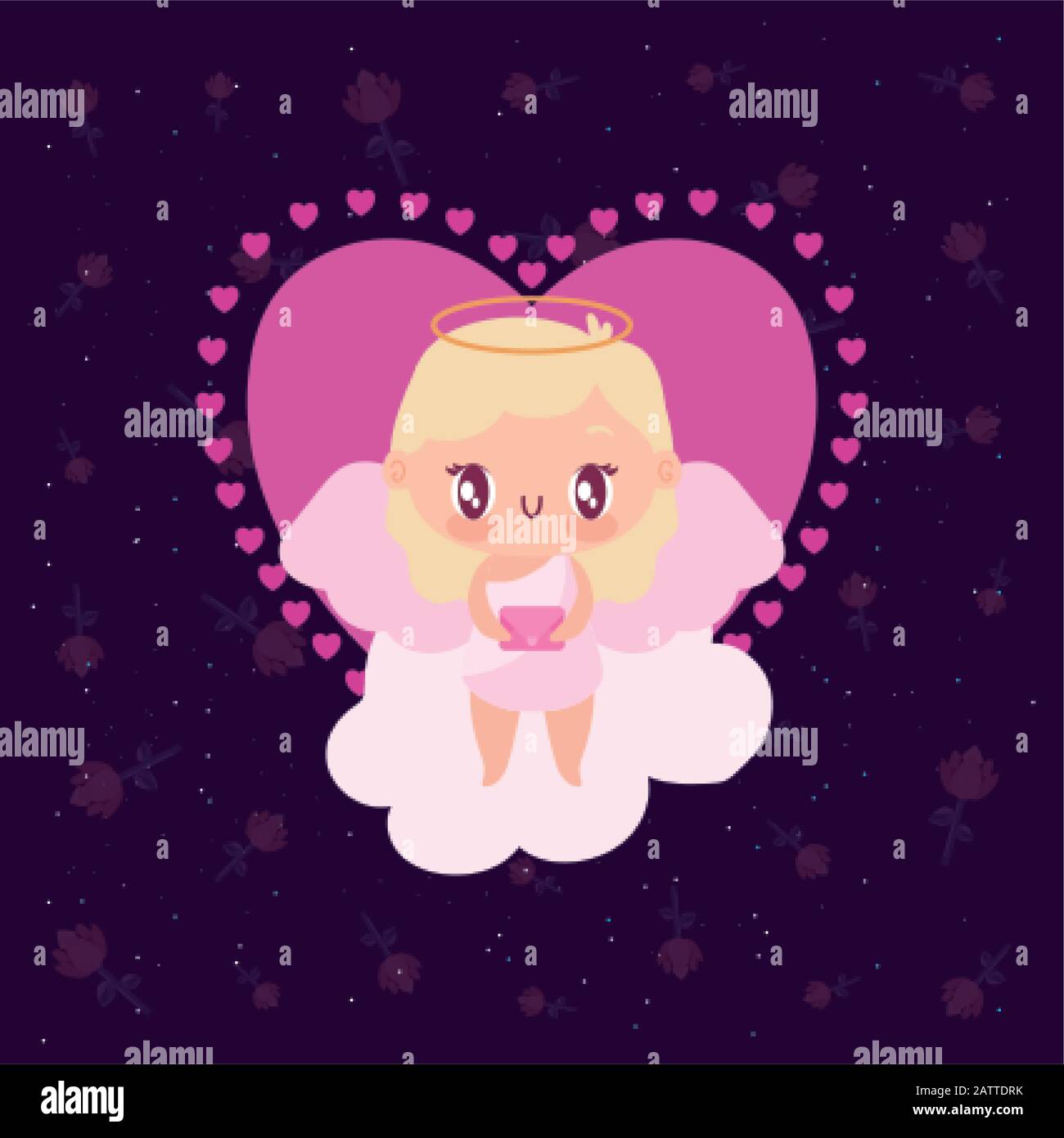 Blond cupid cartoon over cloud design of Happy valentines day love ...