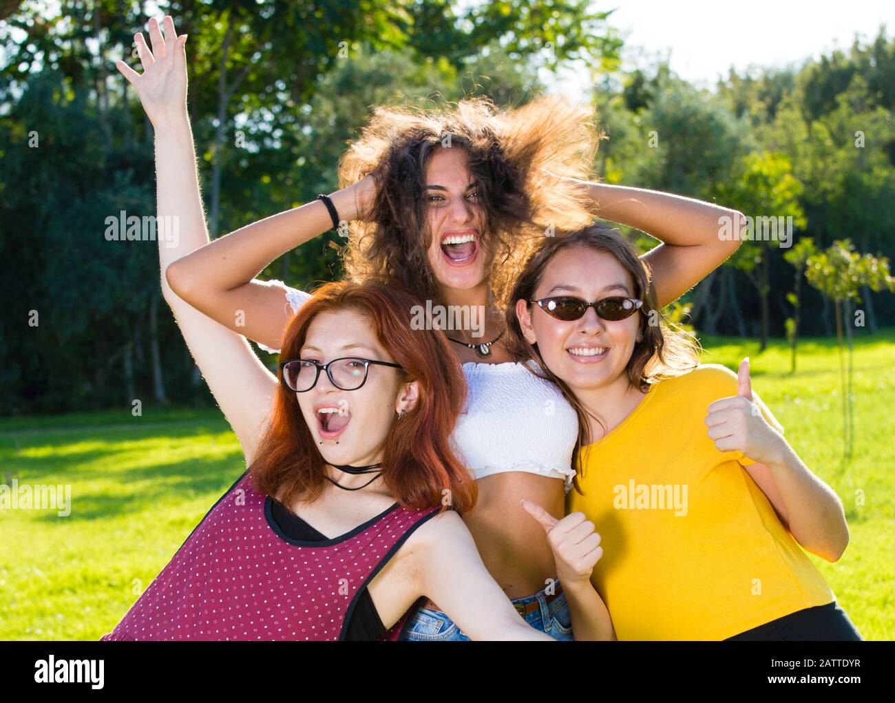 Group students teenagers showing thumbs hi-res stock photography and ...