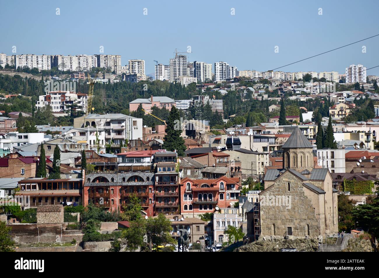 Metekhi Church, panoramic view from Sololaki Hill. Tbilisi, Georgia ...