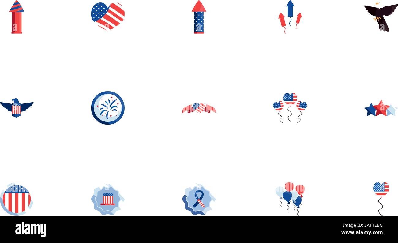 Usa icon set design, United states america independence day nation us ...