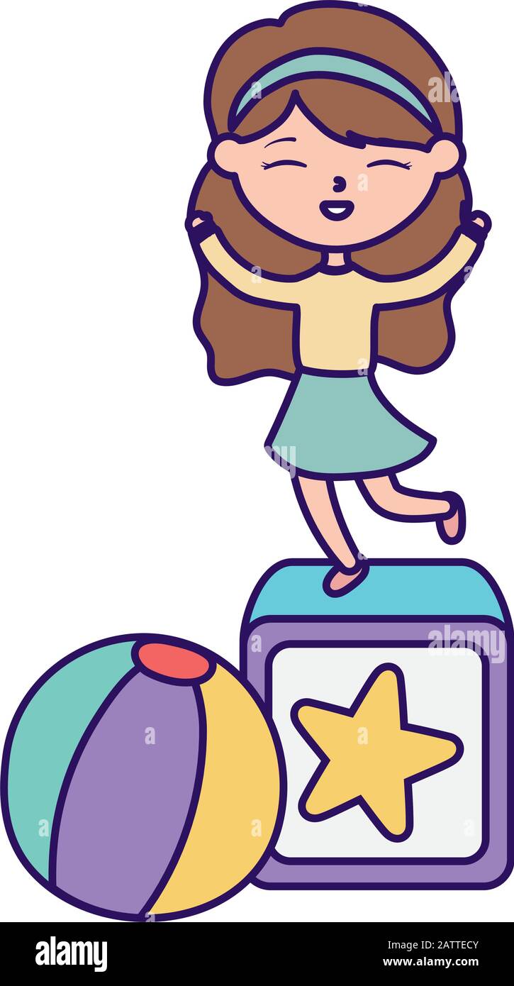 happy childrens day, little girl playing block and ball toys cartoon ...