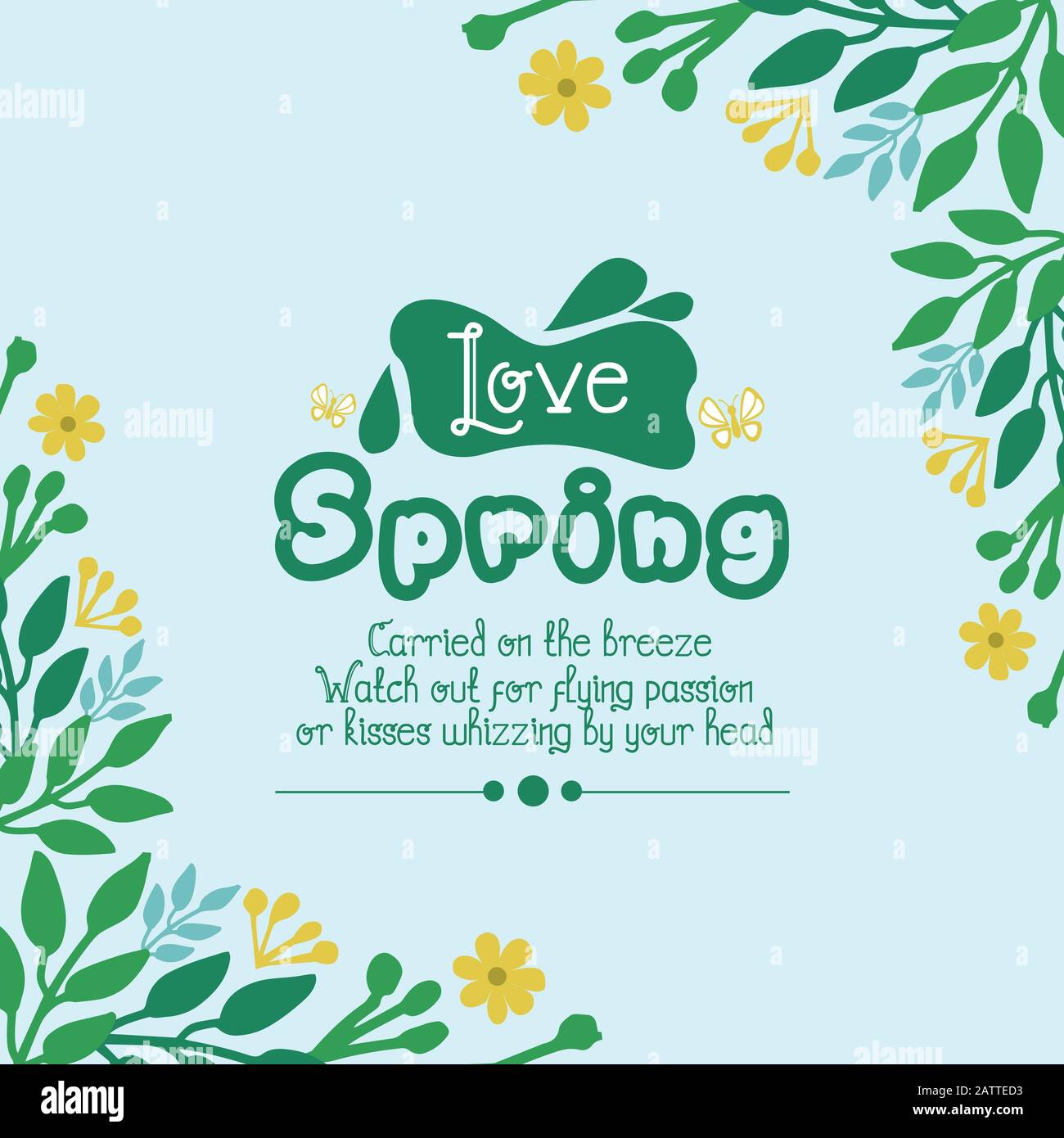 Love spring greeting card design, with leaf and flower modern frame ...