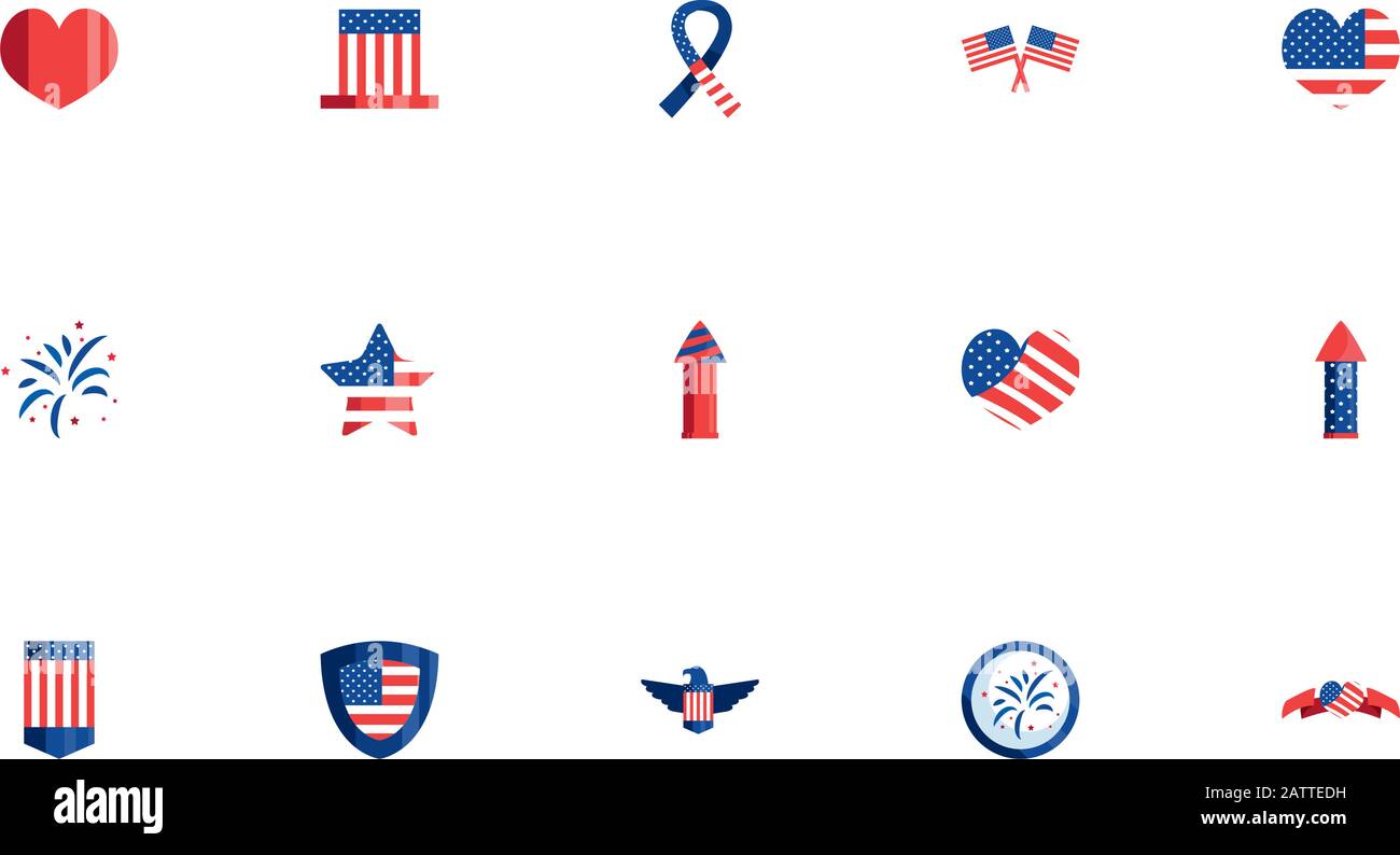 Usa icon set design, United states america independence day nation us ...