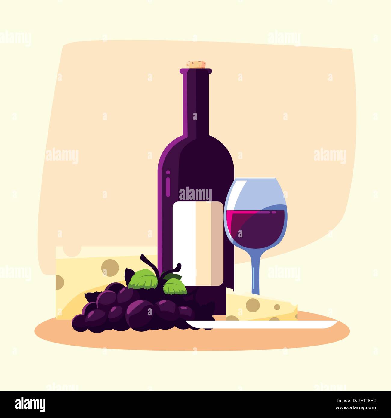 Wine bottle cheese grapes and cup design, Winery alcohol drink beverage ...
