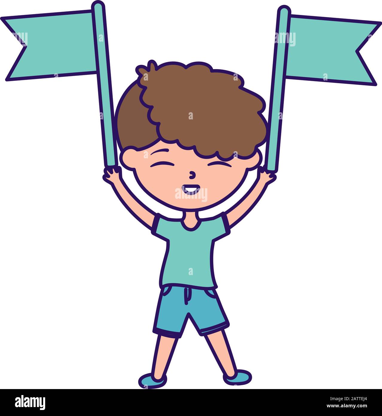 happy childrens day, little boy playing with flags cartoon vector ...