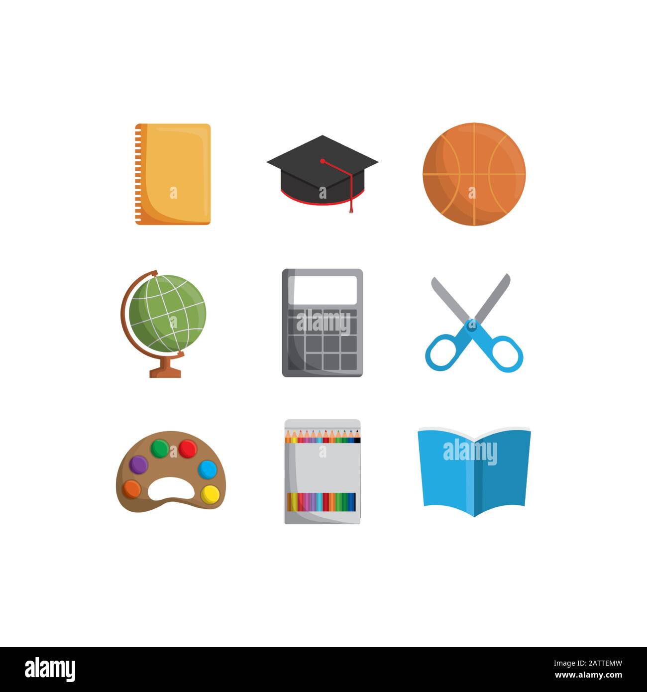 School icon set design, Eduaction class lesson knowledge preschooler ...