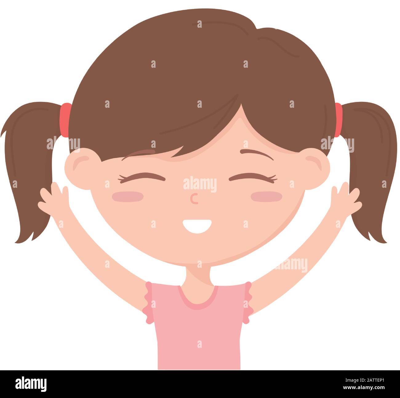 happy childrens day, cute girl hands up celebrating cartoon character ...