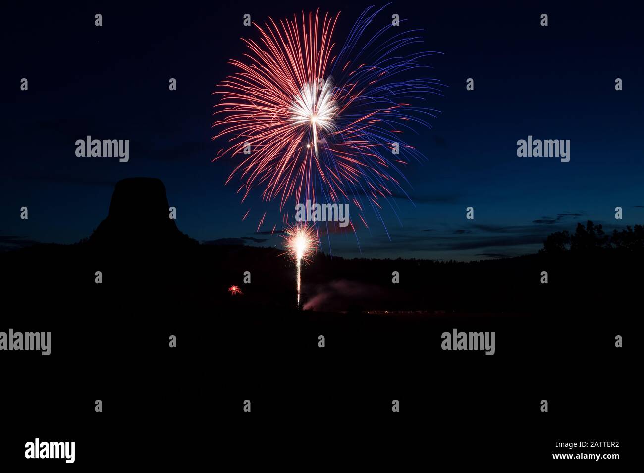 A red, white, and blue explosion of fireworks on the Fourth of July at ...
