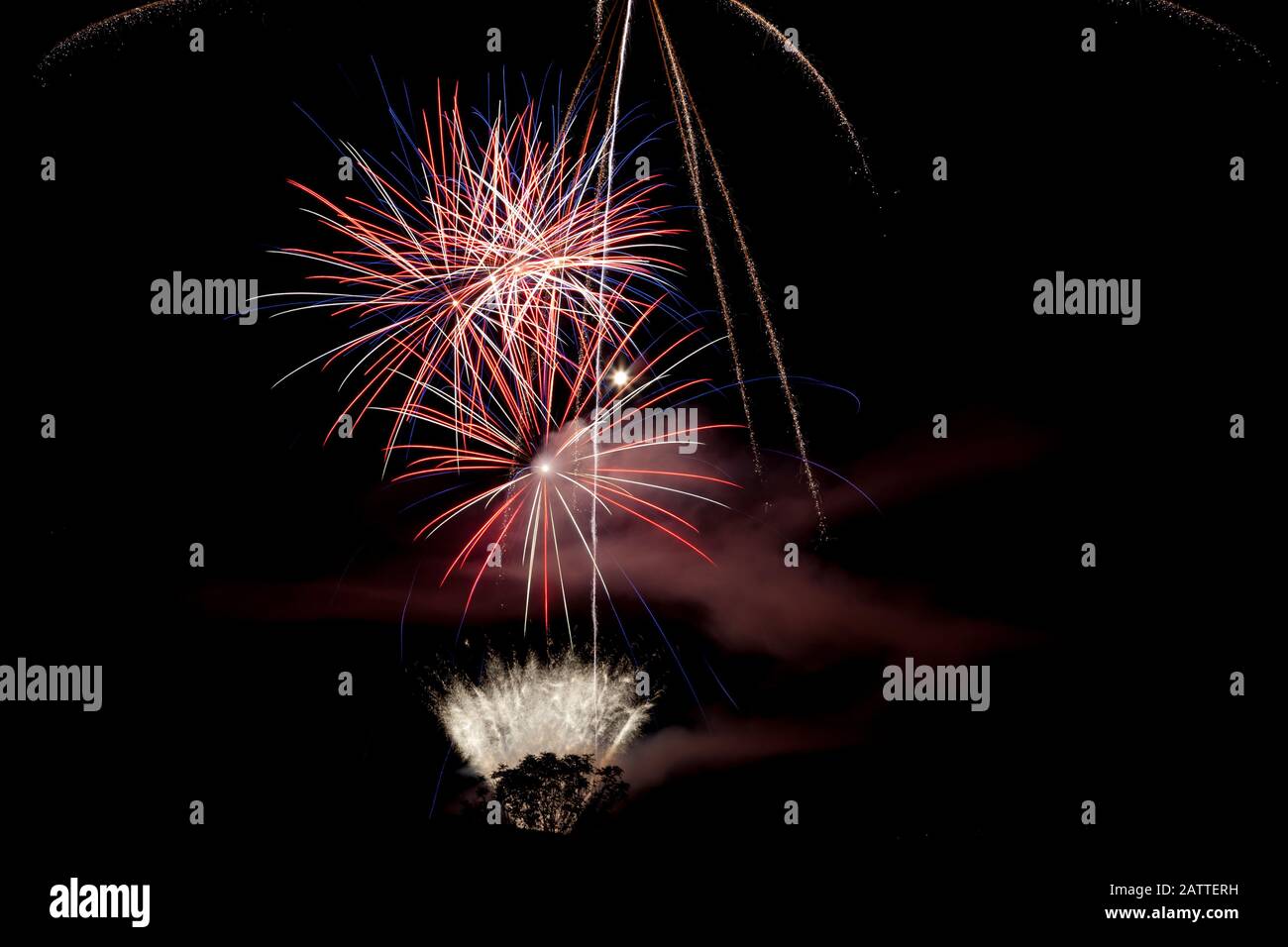 A colorful explosion of fireworks on the Fourth of July at Devils Tower ...