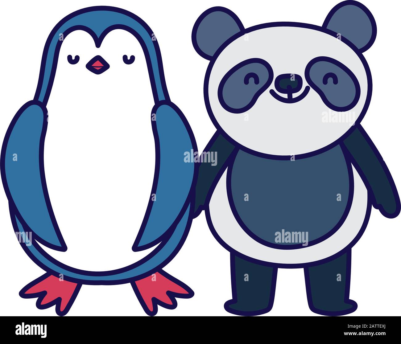 little panda and penguin cartoon character on white background vector ...