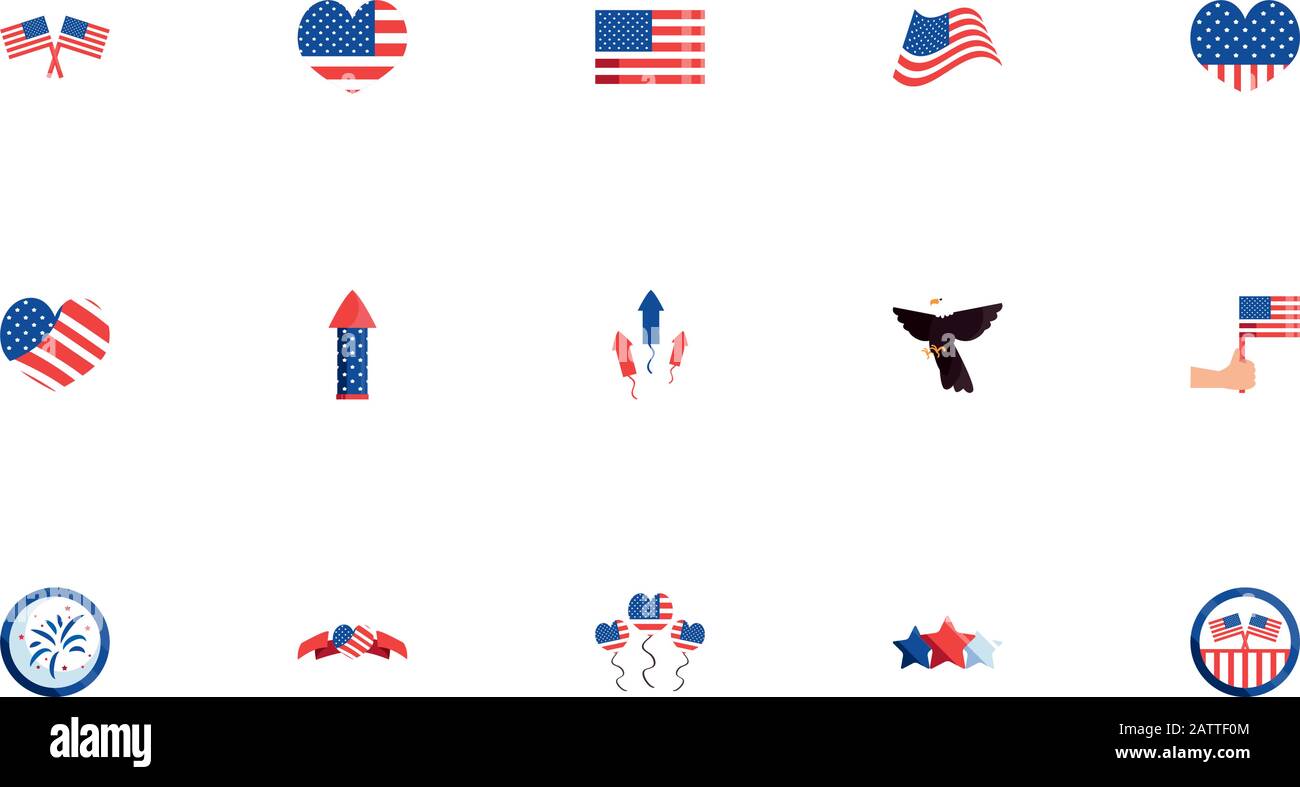Usa icon set design, United states america independence day nation us ...