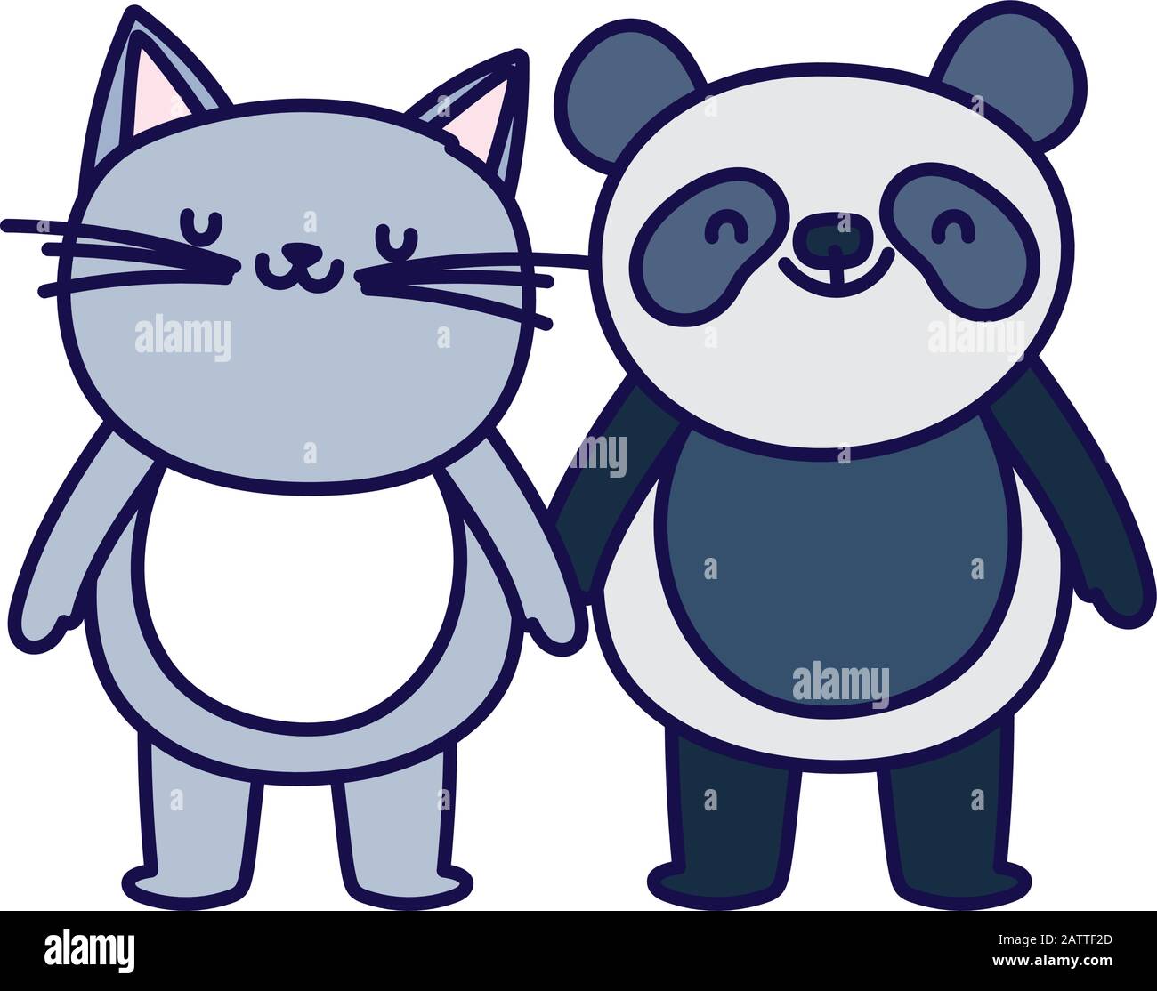 little cat and panda cartoon character on white background vector ...